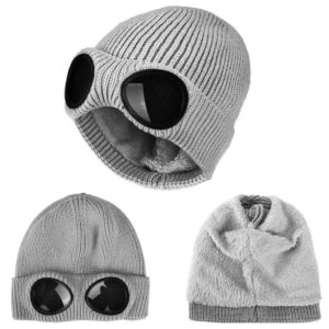 Belsen Unisex Goggle Knitted Beanie Hat Windproof Warm Winter Skull Cap (Gray)