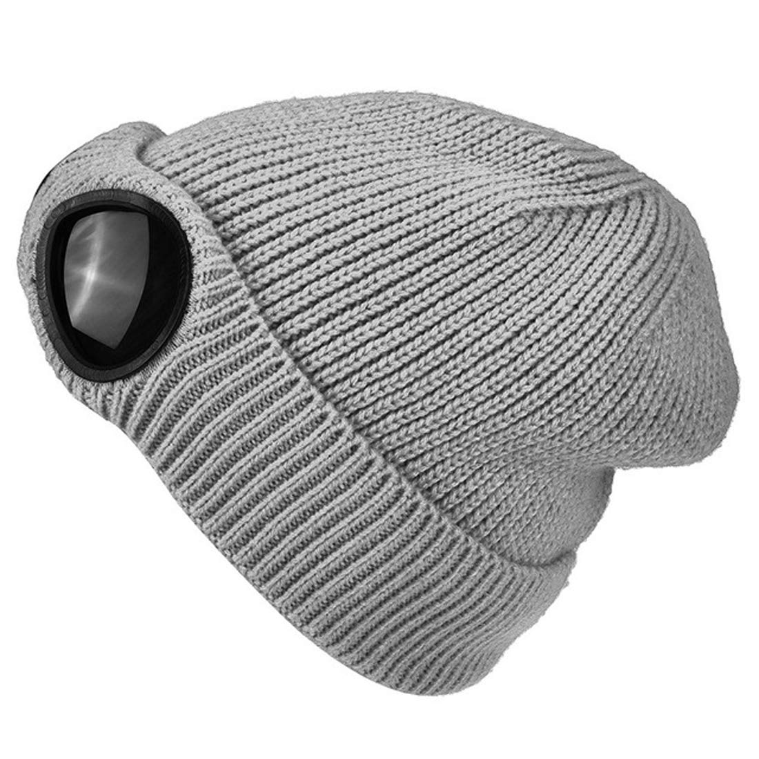 Belsen Unisex Goggle Knitted Beanie Hat Windproof Warm Winter Skull Cap (Gray)