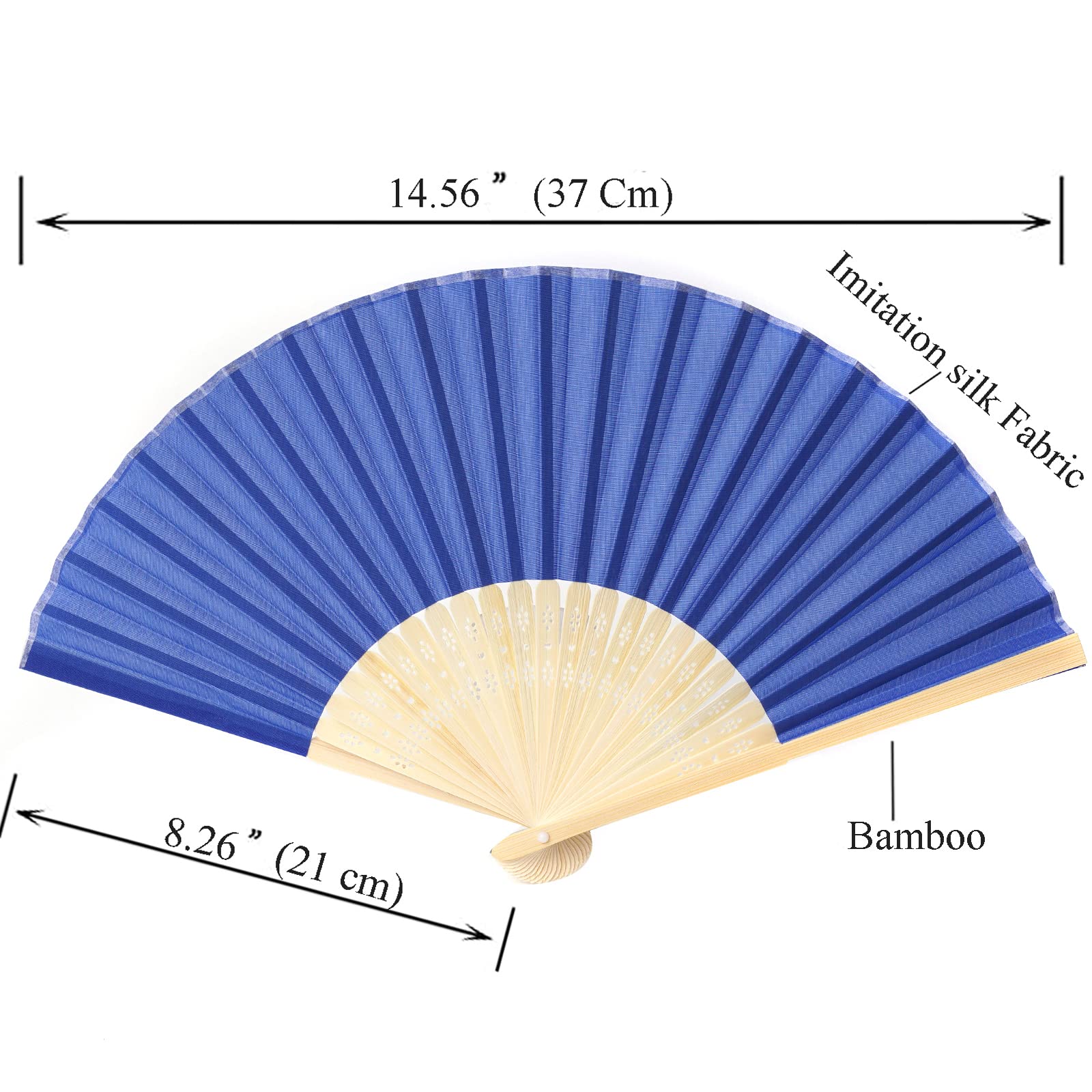 SL crafts 24pcs Imitated Silk Hand Fan Imitated Silk Fabric Bamboo Handheld Folded Fan Bridal Dancing Props Church Wedding Party Favors with Organza Bags (Royal Blue)