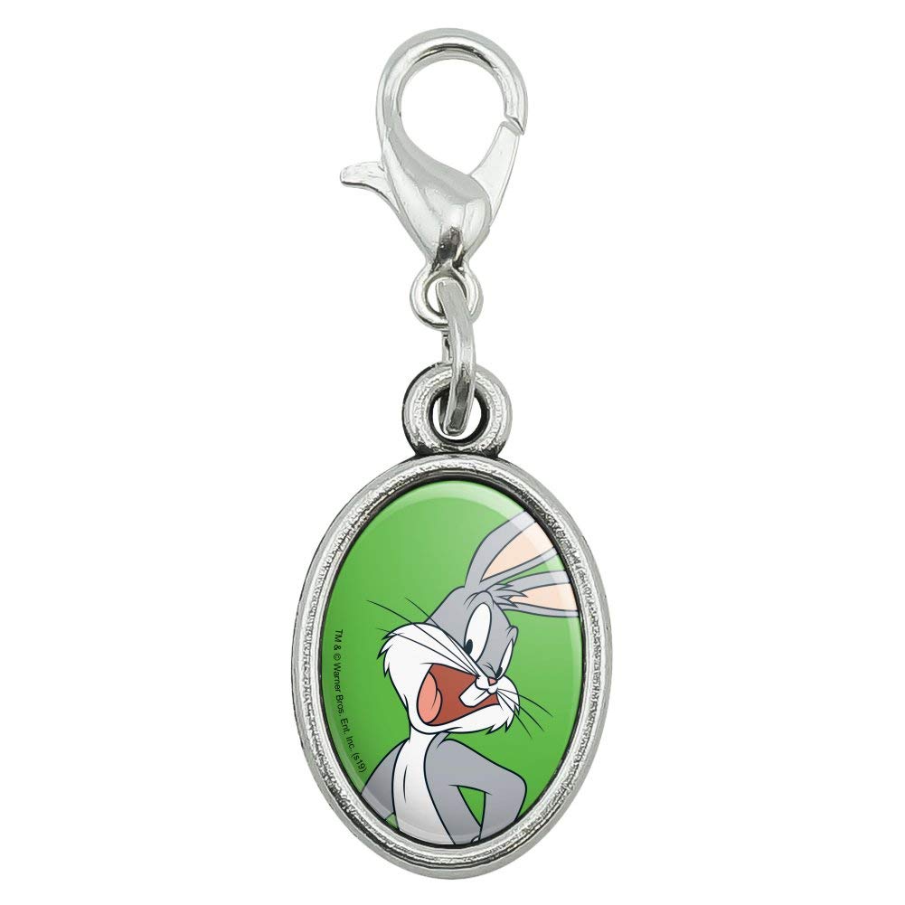 GRAPHICS & MORE Looney Tunes Bugs Bunny Antiqued Bracelet Pendant Zipper Pull Oval Charm with Lobster Clasp