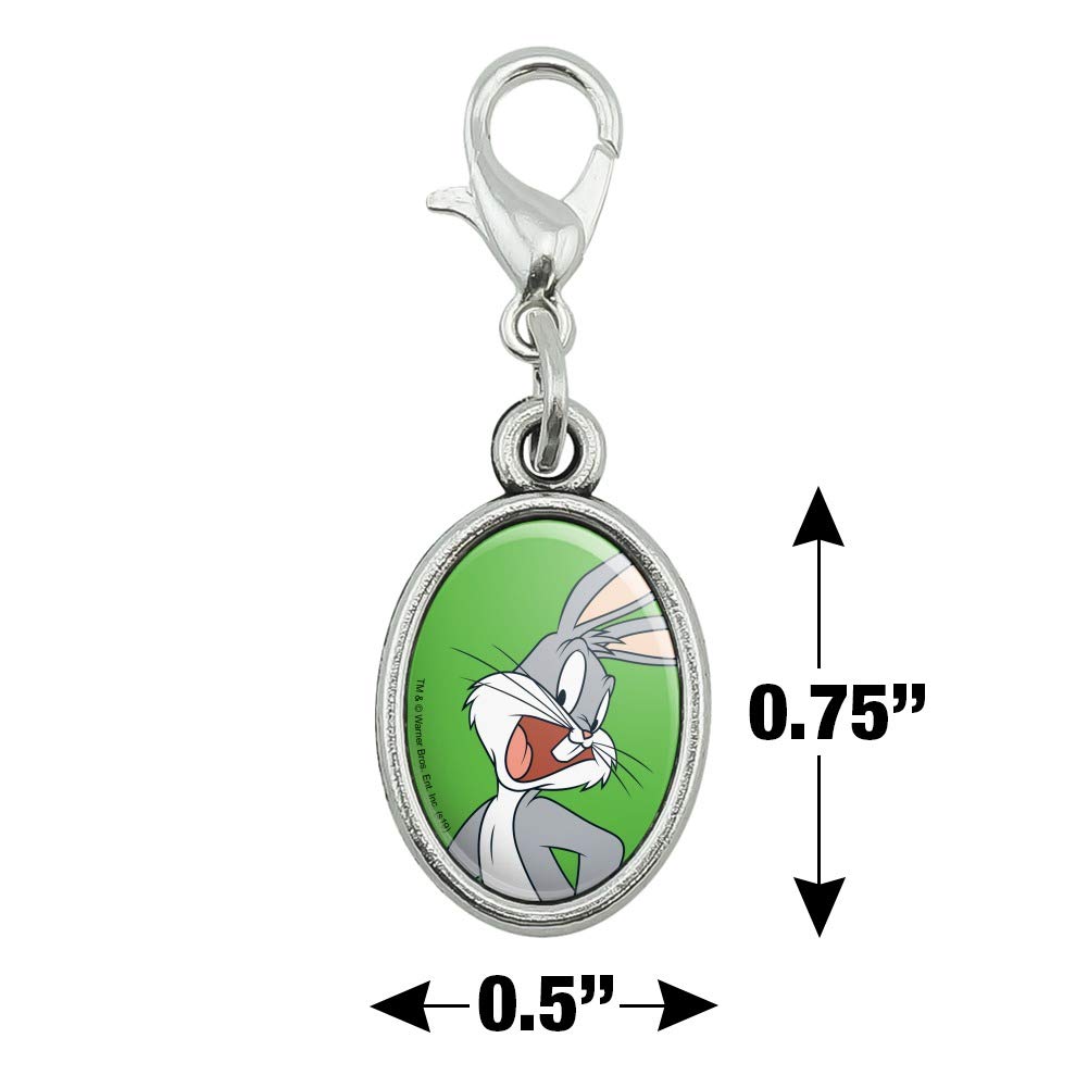 GRAPHICS & MORE Looney Tunes Bugs Bunny Antiqued Bracelet Pendant Zipper Pull Oval Charm with Lobster Clasp