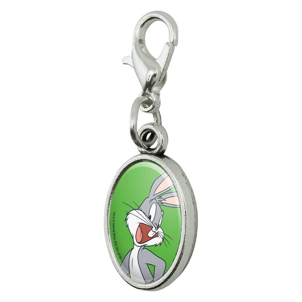 GRAPHICS & MORE Looney Tunes Bugs Bunny Antiqued Bracelet Pendant Zipper Pull Oval Charm with Lobster Clasp