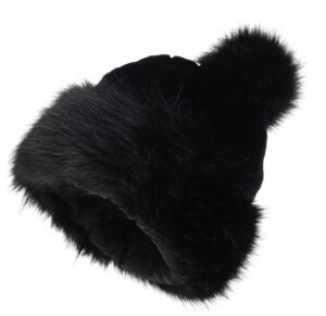 la carrie women's faux fur hat russian cossack pompom cap for winter ski snow(black)