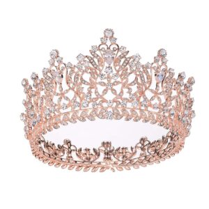 s snuoy rose gold crown for women full round queen crowns crystal tiaras for crown rhinestone bridal headband pageant prom wedding hair jewelry