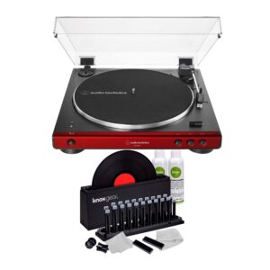 audio-technica at-lp60xbt bluetooth fully automatic stereo turntable (red) bundle with vinyl record cleaner kit (2 items)