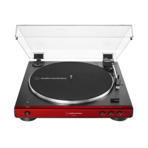 Audio-Technica AT-LP60XBT Bluetooth Fully Automatic Stereo Turntable (Red) Bundle with Vinyl Record Cleaner Kit (2 Items)