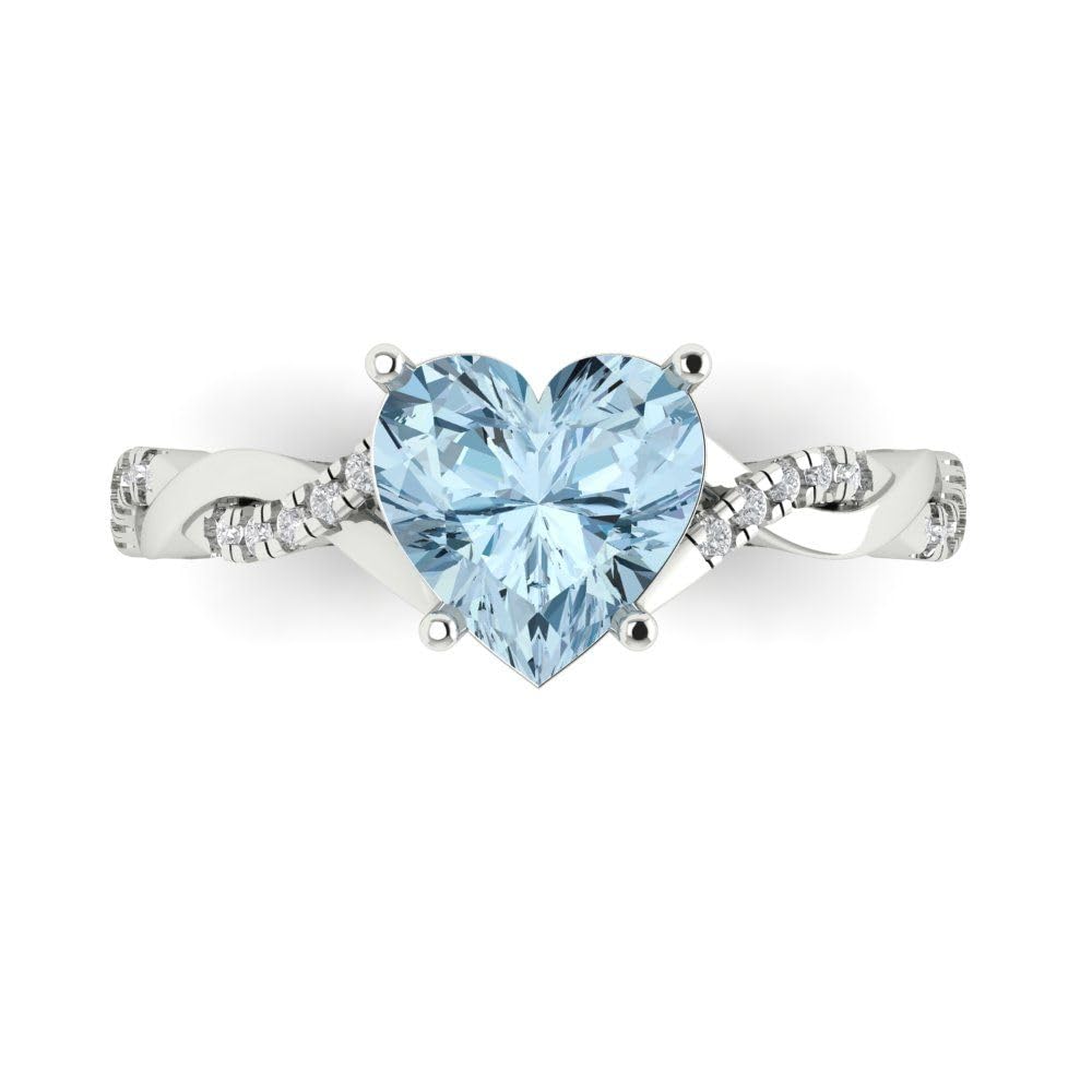 Clara Pucci 2.19ct Heart Cut Criss Cross Solitaire Halo Created Aquamarine Designer Anniversary Bridal Engagement Ring 14k White Gold 6