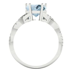 Clara Pucci 2.19ct Heart Cut Criss Cross Solitaire Halo Created Aquamarine Designer Anniversary Bridal Engagement Ring 14k White Gold 6