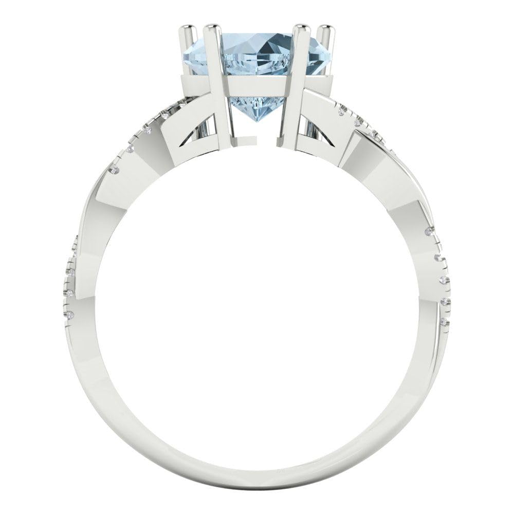 Clara Pucci 2.19ct Heart Cut Criss Cross Solitaire Halo Created Aquamarine Designer Anniversary Bridal Engagement Ring 14k White Gold 6