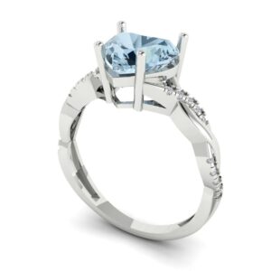 Clara Pucci 2.19ct Heart Cut Criss Cross Solitaire Halo Created Aquamarine Designer Anniversary Bridal Engagement Ring 14k White Gold 6