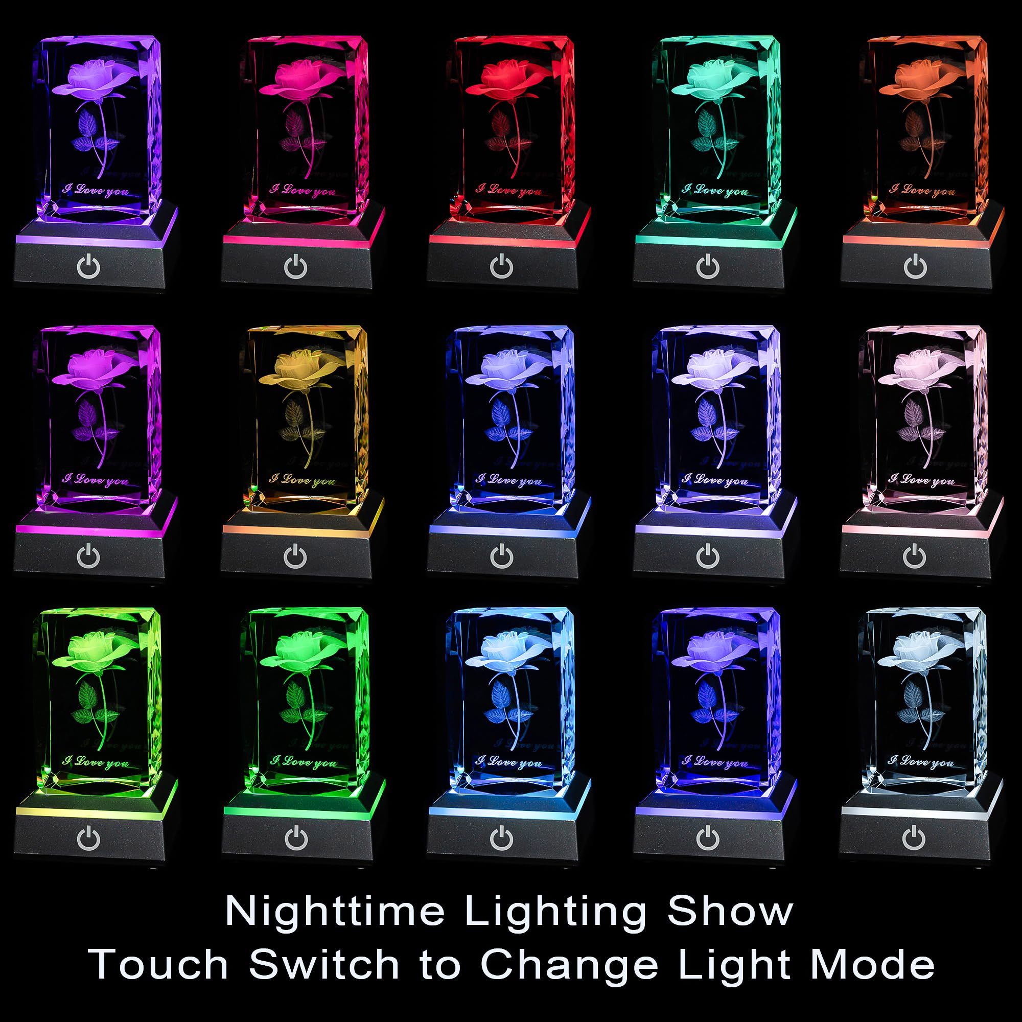 hochance 3D Rose Crystal Multicolor Nightlight,I Love You Decolamp,Perfect Mothers Day Gifts for Mom Mother My Girlfriend Wife Her,Unique Valentines Anniversary Birthday Presents Ideas