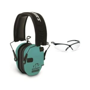 walkers razor slim electronic shooting range earmuffs (teal) bundle with glasses kit (2 items)