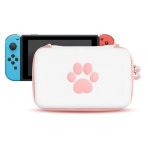 geekshare cute cat paw travel carrying case compatible with nintendo switch/switch oled hard shell portable storage bag for switch console controller & game accessories,with removable shoulder strap