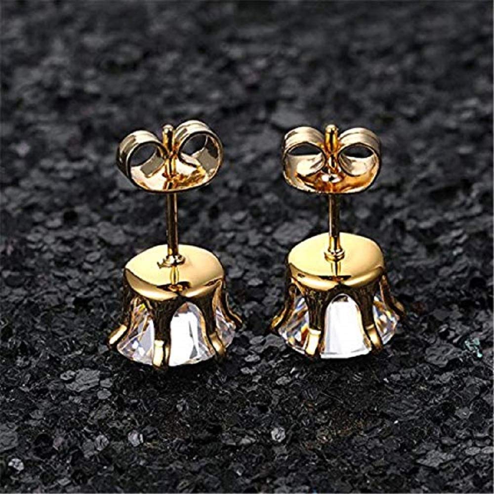 Bulyroki 6 Pairs 18K Gold Plated CZ Stud Earrings Simulated Diamond Round Cubic Zirconia Ear Stud Set 3mm-8mm (Gold)