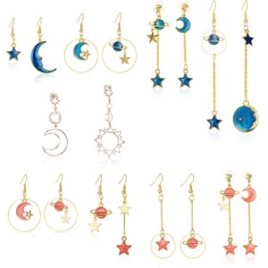 9 pairs star moon earrings for women earth moon earrings dangle planet sun moon earrings asymmetric bohemia moon earrings