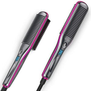 hair straightener brush, rifny hair straightening comb with anti scald auto temperature lock 3 heat levels, 30s fast ceramic heating straightening brush for home, travel and salon (s10)