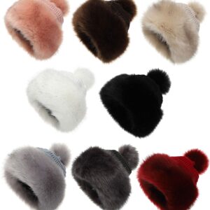 Soul Young Women's Faux Fur Hat Black Russian Cossack Knit Pompom Ski Snow Cap for Winter White(One Size,Dark Grey)