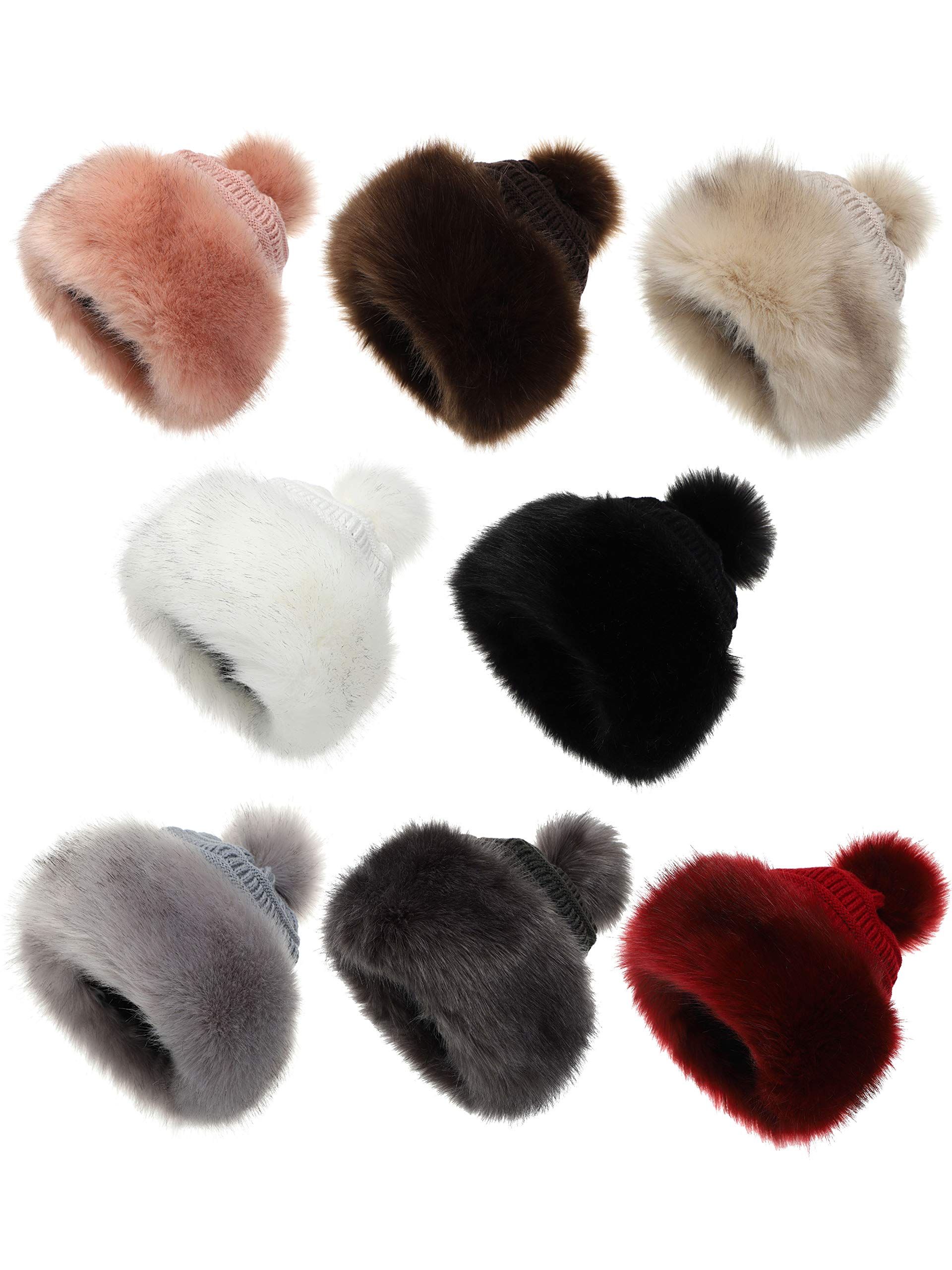 Soul Young Women's Faux Fur Hat Black Russian Cossack Knit Pompom Ski Snow Cap for Winter White(One Size,Dark Grey)