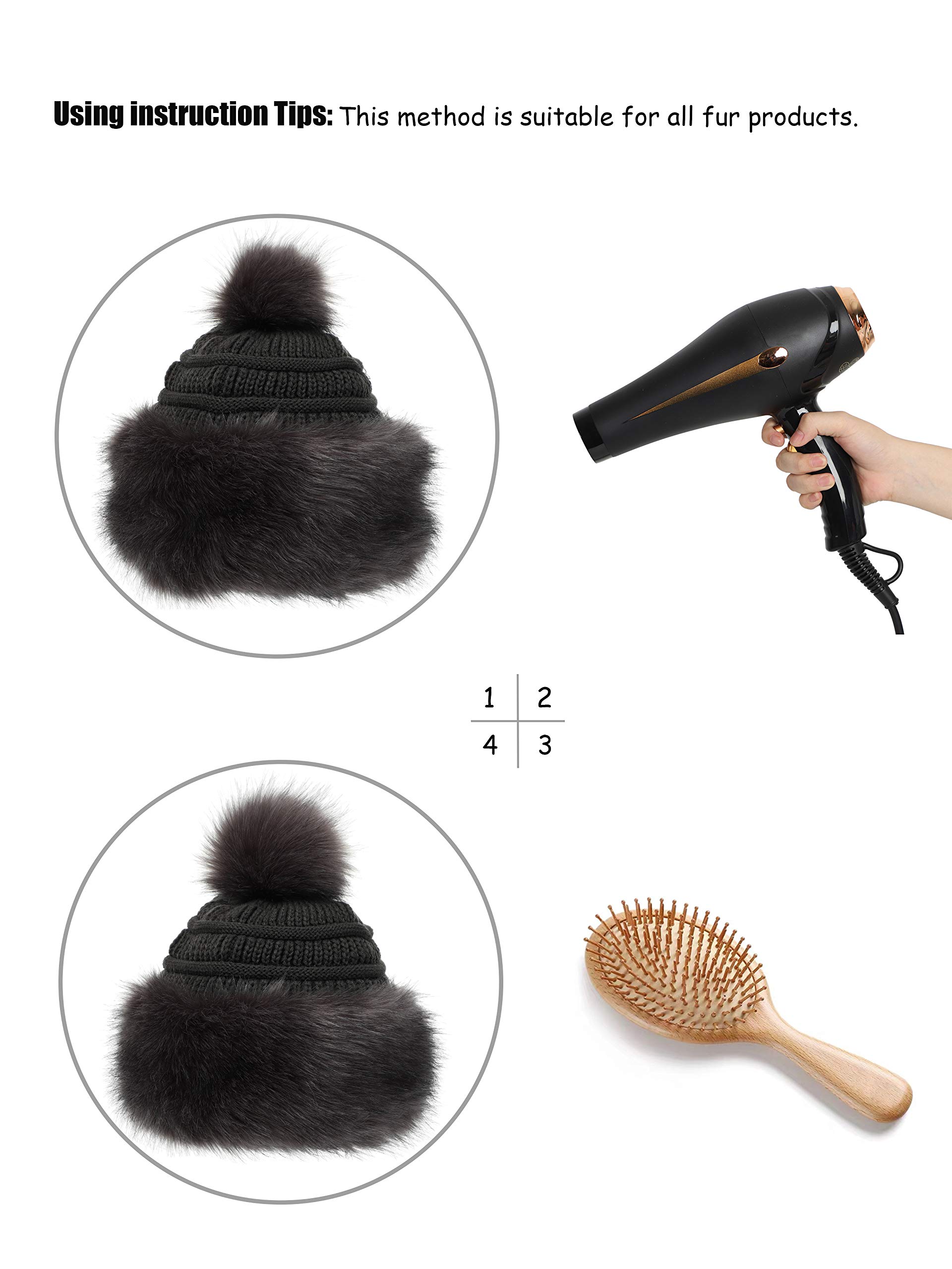 Soul Young Women's Faux Fur Hat Black Russian Cossack Knit Pompom Ski Snow Cap for Winter White(One Size,Dark Grey)