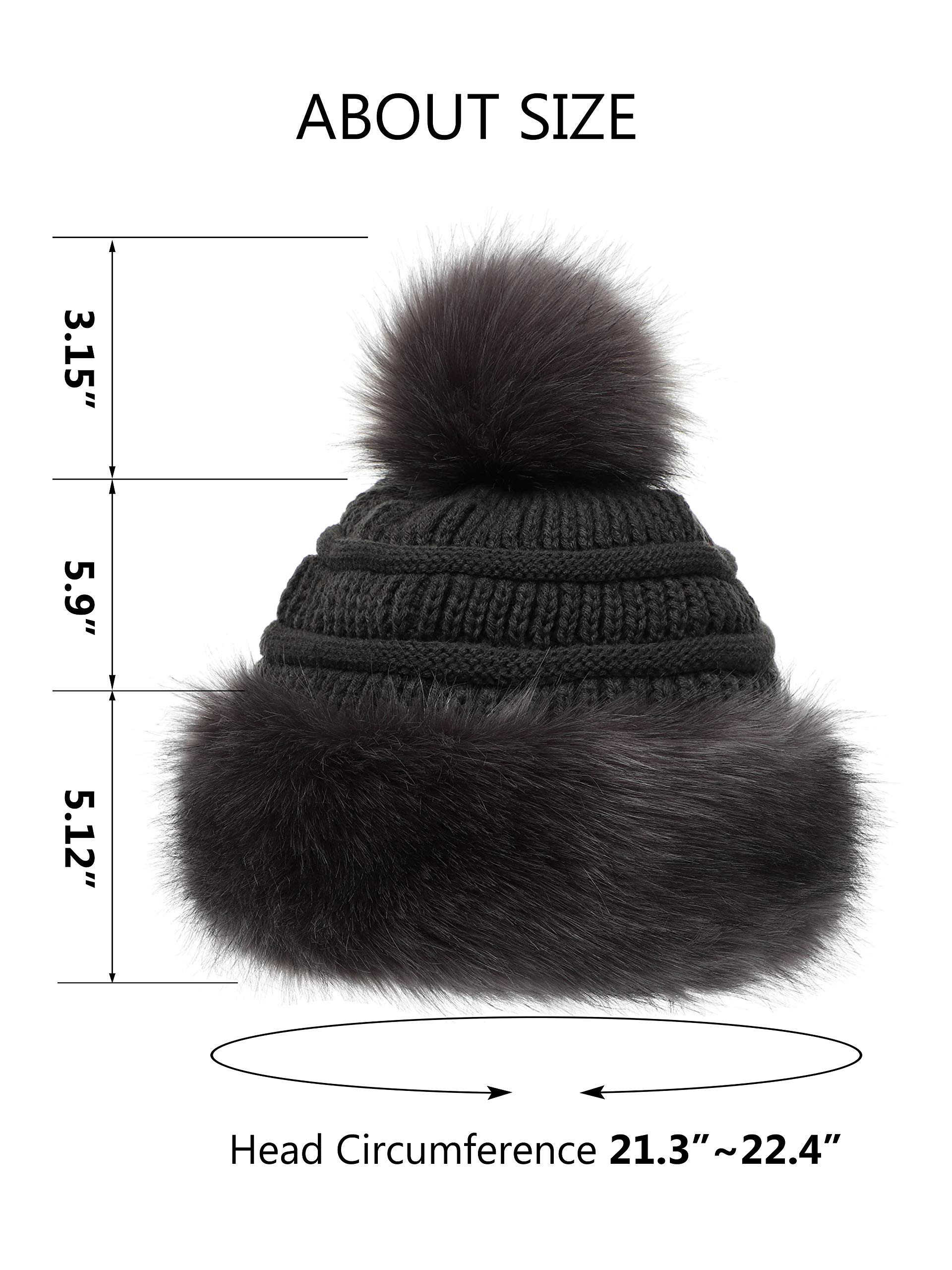 Soul Young Women's Faux Fur Hat Black Russian Cossack Knit Pompom Ski Snow Cap for Winter White(One Size,Dark Grey)