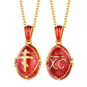 u7 orthodox cross pendant 18k gold plated red enamel locket necklace for women men