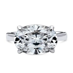 BERRICLE Sterling Silver Solitaire Wedding Engagement Rings 5.5 Carat Oval Cut Cubic Zirconia CZ Statement East-West Cocktail Ring for Women, Rhodium Plated Size 5