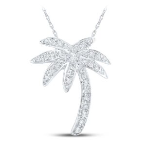 jewels by lux 14k white gold womens round diamond palm tree nautical beach pendant 1/4 cttw