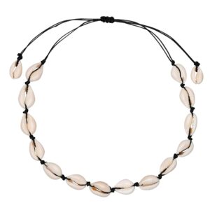 upsera seashell necklace 15 to 28 inches, natural cowrie shell necklace with premium rope - modern choker shell necklaces for women, adjustable length beach necklaces for women and men - black