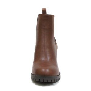 Soda Glove - Ankle Boot w/Lug Sole Elastic Gore and Chunky Heel (7.5, Brown (PU))