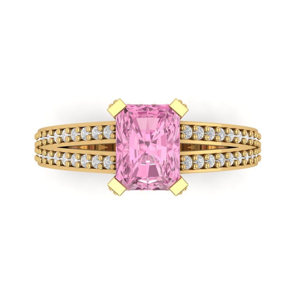 Clara Pucci 2.64ct Emerald Cut Solitaire split shank Pink Simulated Diamond Designer Wedding Anniversary Bridal Ring 14k Yellow Gold