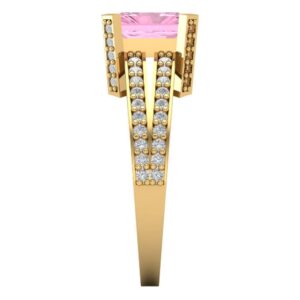 Clara Pucci 2.64ct Emerald Cut Solitaire split shank Pink Simulated Diamond Designer Wedding Anniversary Bridal Ring 14k Yellow Gold