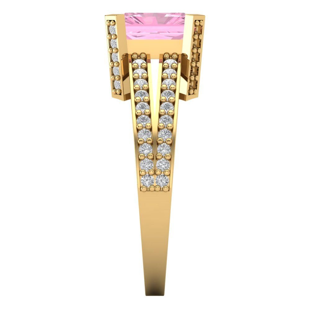 Clara Pucci 2.64ct Emerald Cut Solitaire split shank Pink Simulated Diamond Designer Wedding Anniversary Bridal Ring 14k Yellow Gold