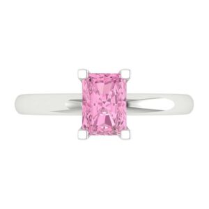 clara pucci 1.0 ct emerald cut solitaire pink simulated diamond wedding bridal designer anniversary engagement ring real 14k white gold