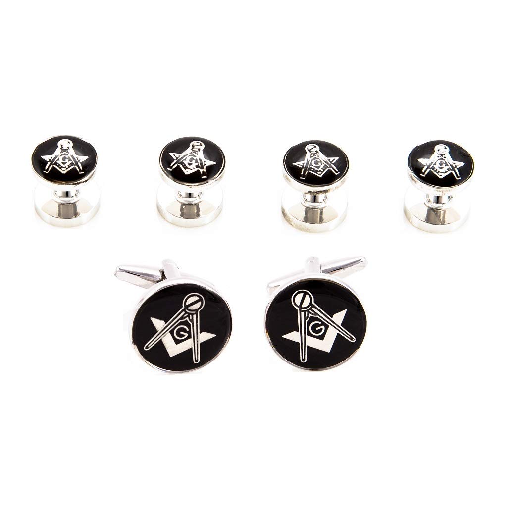 MRCUFF Freemason Masonic Mason Cufflinks and Studs Tuxedo Set in a Presentation Gift Box & Polishing Cloth