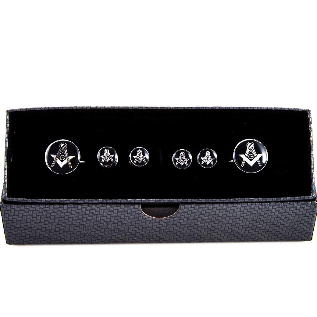 MRCUFF Freemason Masonic Mason Cufflinks and Studs Tuxedo Set in a Presentation Gift Box & Polishing Cloth