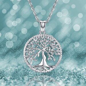 Odinstone Tree of Life Necklace, Sterling Silver Pendant for Women, Best Jewelry Gifts For Mom/Wife/Grandma(With Fine Gift Box)