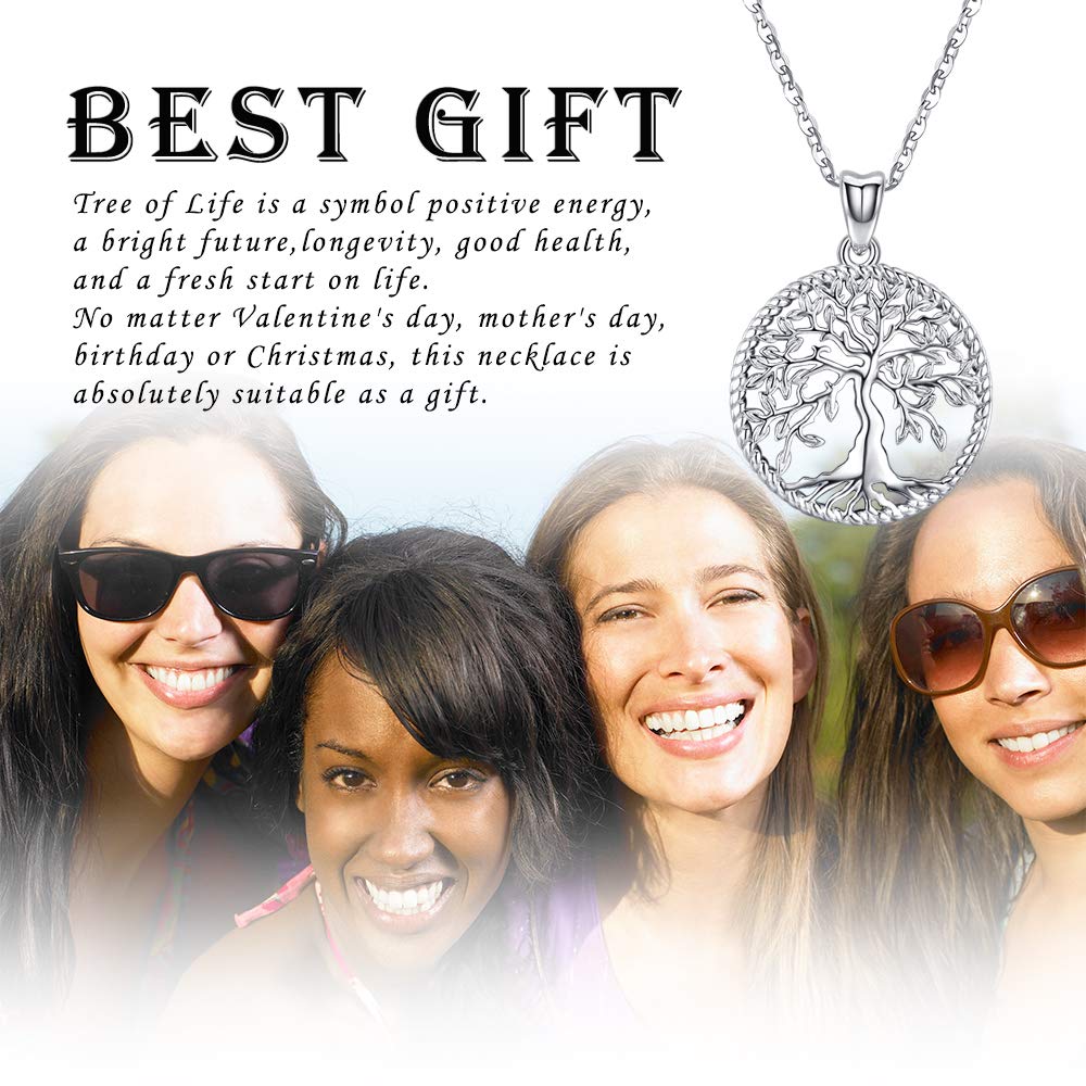 Odinstone Tree of Life Necklace, Sterling Silver Pendant for Women, Best Jewelry Gifts For Mom/Wife/Grandma(With Fine Gift Box)