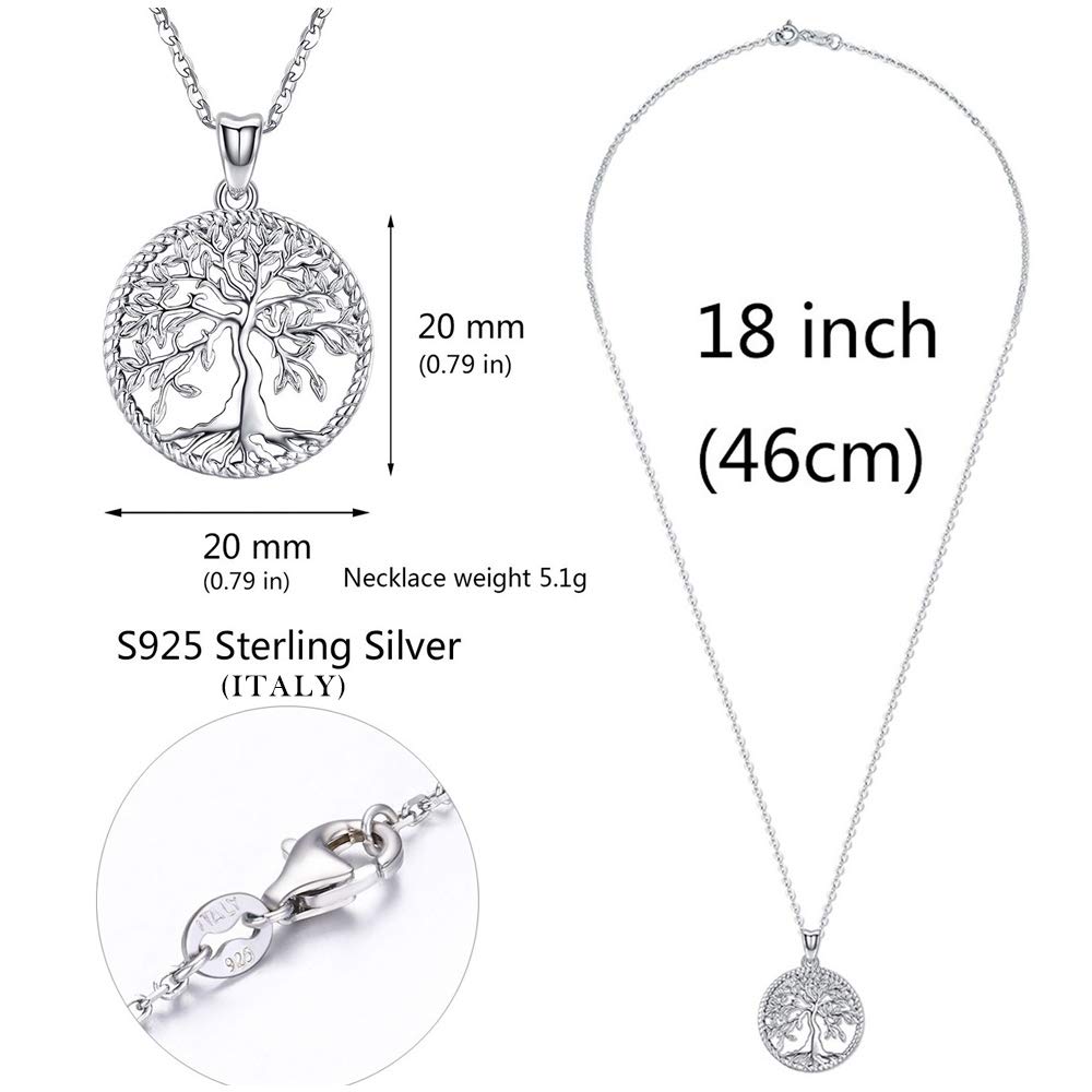 Odinstone Tree of Life Necklace, Sterling Silver Pendant for Women, Best Jewelry Gifts For Mom/Wife/Grandma(With Fine Gift Box)