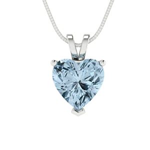 clara pucci 2.0 ct heart cut stunning genuine aquamarine blue simulated diamond solitaire pendant with 16" gold chain box 14k white gold