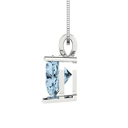 Clara Pucci 2.0 ct Heart Cut Stunning Genuine Aquamarine Blue Simulated Diamond Solitaire Pendant With 16" Gold Chain Box 14k White Gold