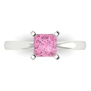 clara pucci 1.0 ct princess cut solitaire pink simulated diamond wedding bridal designer anniversary engagement ring real 14k white gold