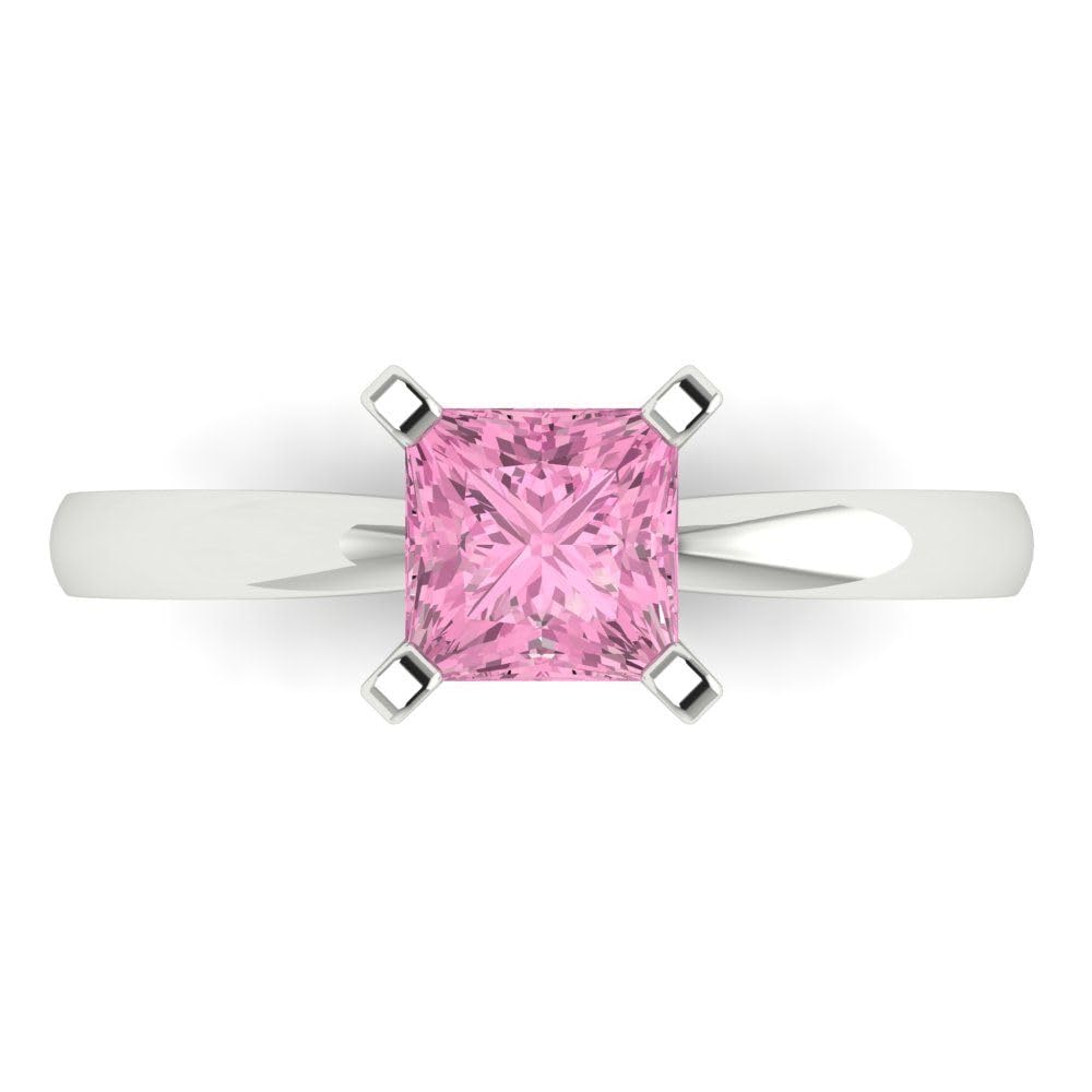 Clara Pucci 1.0 ct Princess Cut Solitaire Pink Simulated Diamond Wedding Bridal Designer Anniversary Engagement Ring Real 14k White Gold