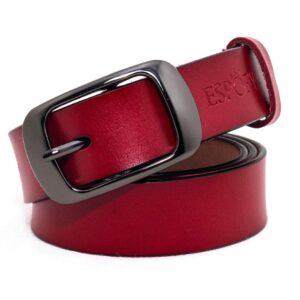 espofy women's belt genuine leather belt with single prong alloy buckle red 41inch (105cm)