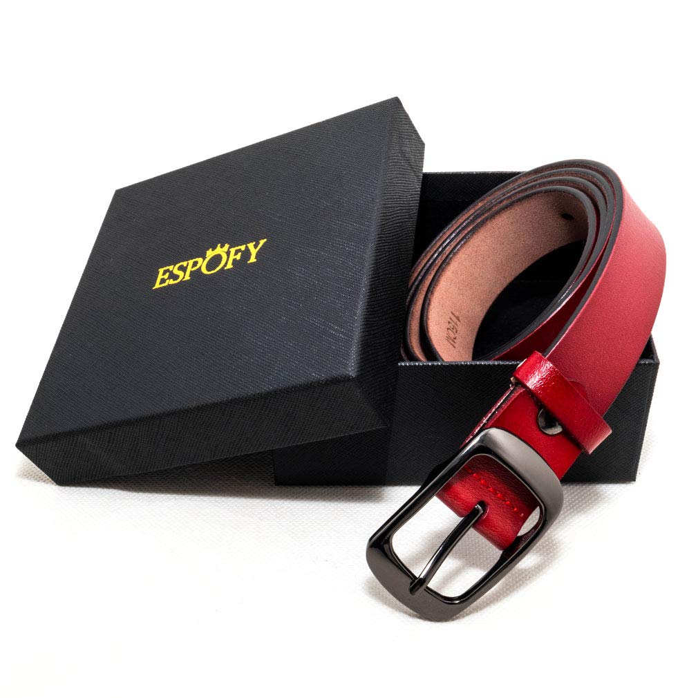 ESPOFY Women's Belt Genuine Leather Belt with Single Prong Alloy Buckle Red 41inch (105cm)