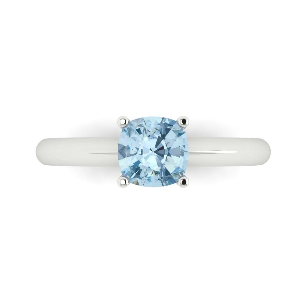 Clara Pucci 1.0 ct Cushion Cut Solitaire Aquamarine Blue Simulated Diamond Bridal Designer Anniversary Engagement Ring 14k White Gold