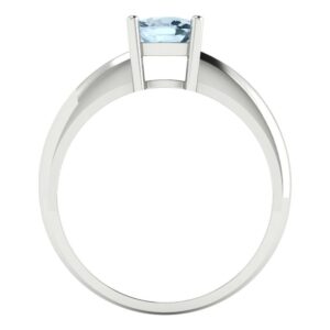 Clara Pucci 1.0 ct Cushion Cut Solitaire Aquamarine Blue Simulated Diamond Bridal Designer Anniversary Engagement Ring 14k White Gold