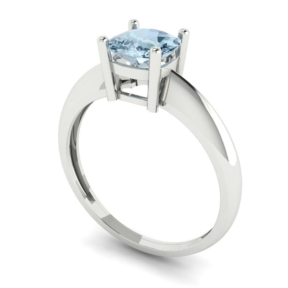 Clara Pucci 1.0 ct Cushion Cut Solitaire Aquamarine Blue Simulated Diamond Bridal Designer Anniversary Engagement Ring 14k White Gold