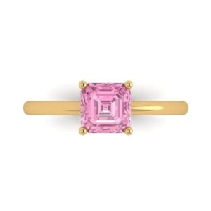 clara pucci 1.0 ct asscher cut solitaire pink simulated diamond wedding bridal designer anniversary engagement ring real 14k yellow gold