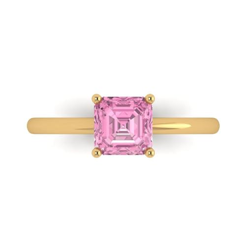 Clara Pucci 1.0 ct Asscher Cut Solitaire Pink Simulated Diamond Wedding Bridal Designer Anniversary Engagement Ring Real 14k Yellow Gold