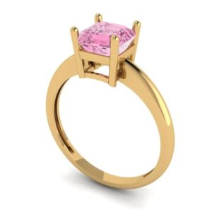 Clara Pucci 1.0 ct Asscher Cut Solitaire Pink Simulated Diamond Wedding Bridal Designer Anniversary Engagement Ring Real 14k Yellow Gold